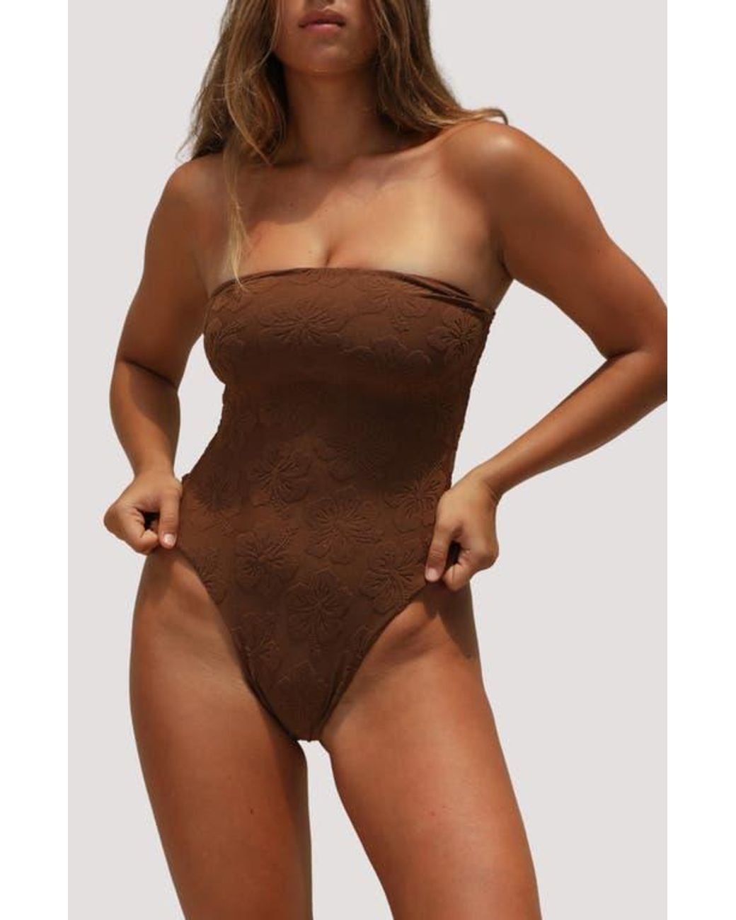 Stone Fox Paola Macramé Strapless One-Piece Swimsuit in Brown | Lyst