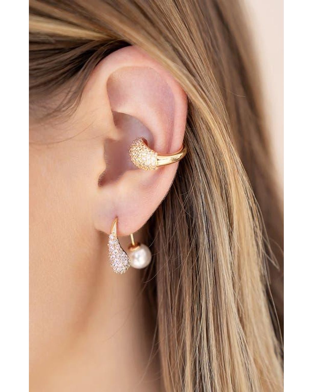 Ettika Pavé Teardrop & Freshwater Pearl Front Back Earrings in Metallic ...