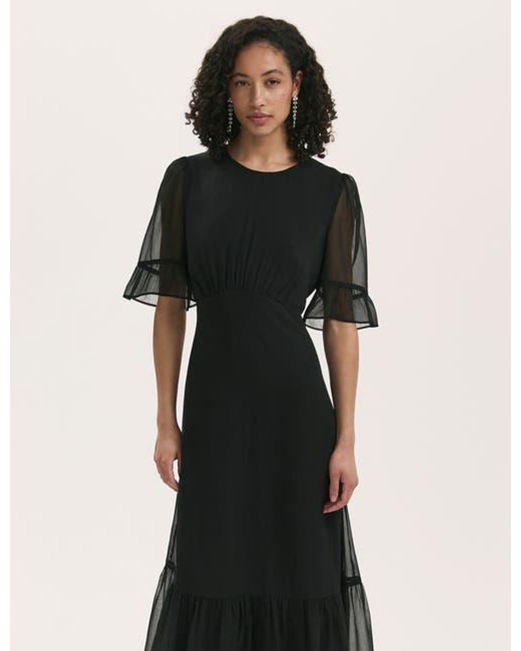 Finery London Jennifer Short Sleeve Chiffon Midi Dress in Black | Lyst