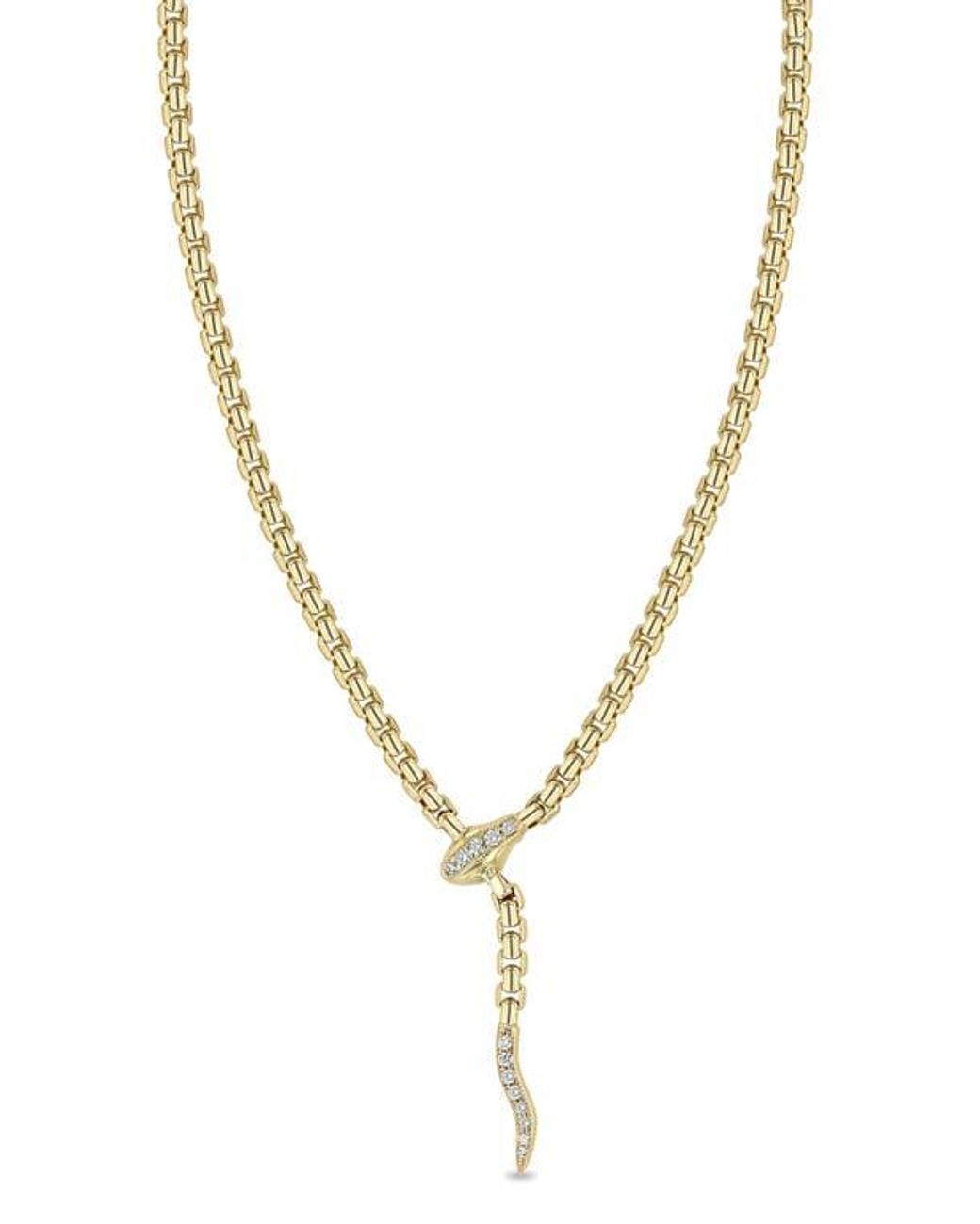 Zoe Chicco Pavé Diamond Snake Box Chain Necklace in Metallic | Lyst
