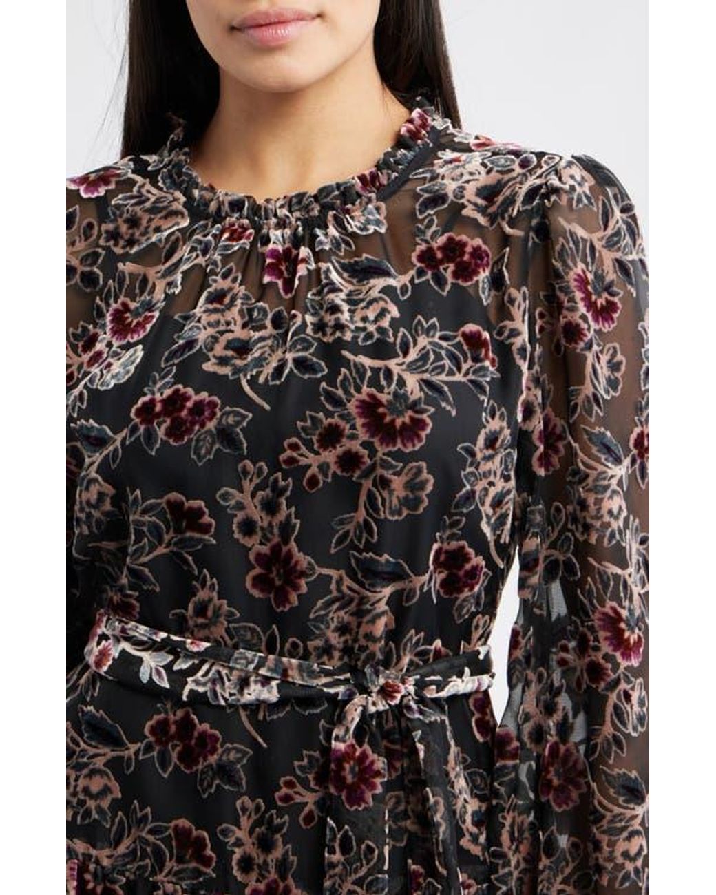 Julia Jordan Burnout Velvet Floral Long Sleeve Fit & Flare Dress in ...