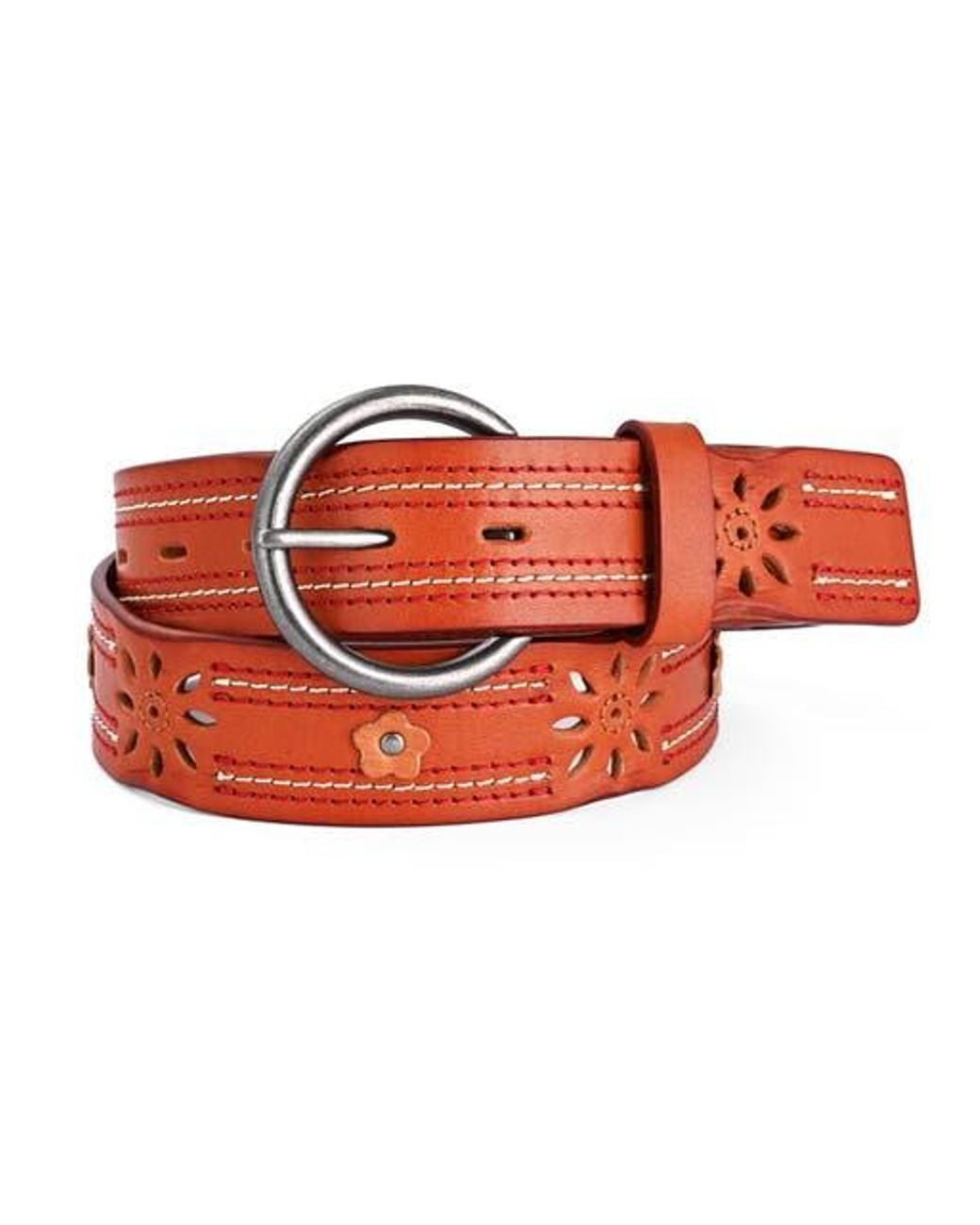 Old Trend Blossom Genuine Leather Stitched Perforated Detail Belt in ...