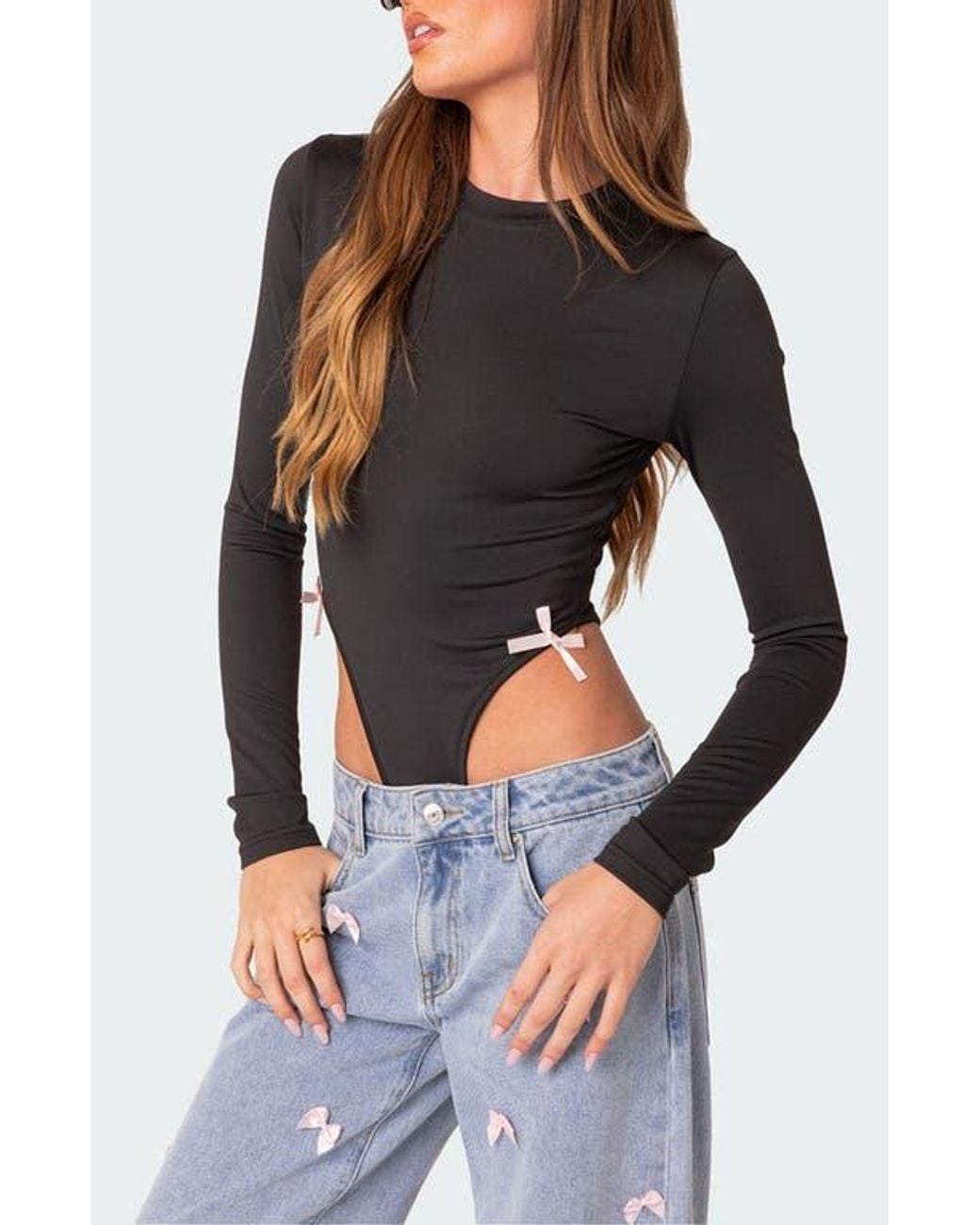 Edikted Marlo High Cut Bodysuit in Black | Lyst