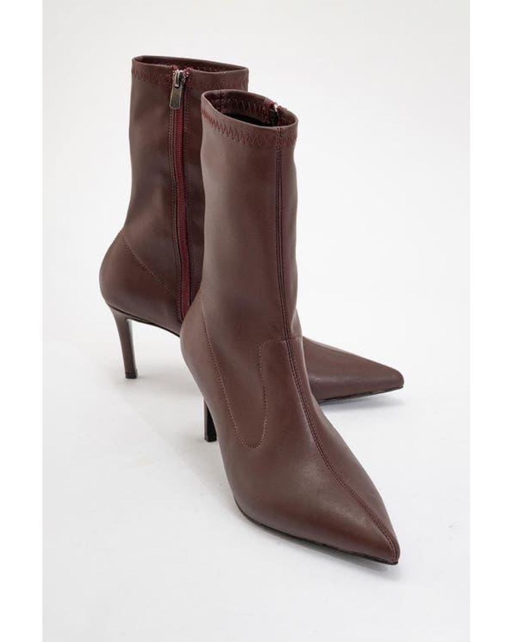 Prologue Shoes Thalin Zip Stiletto Boot in Brown | Lyst