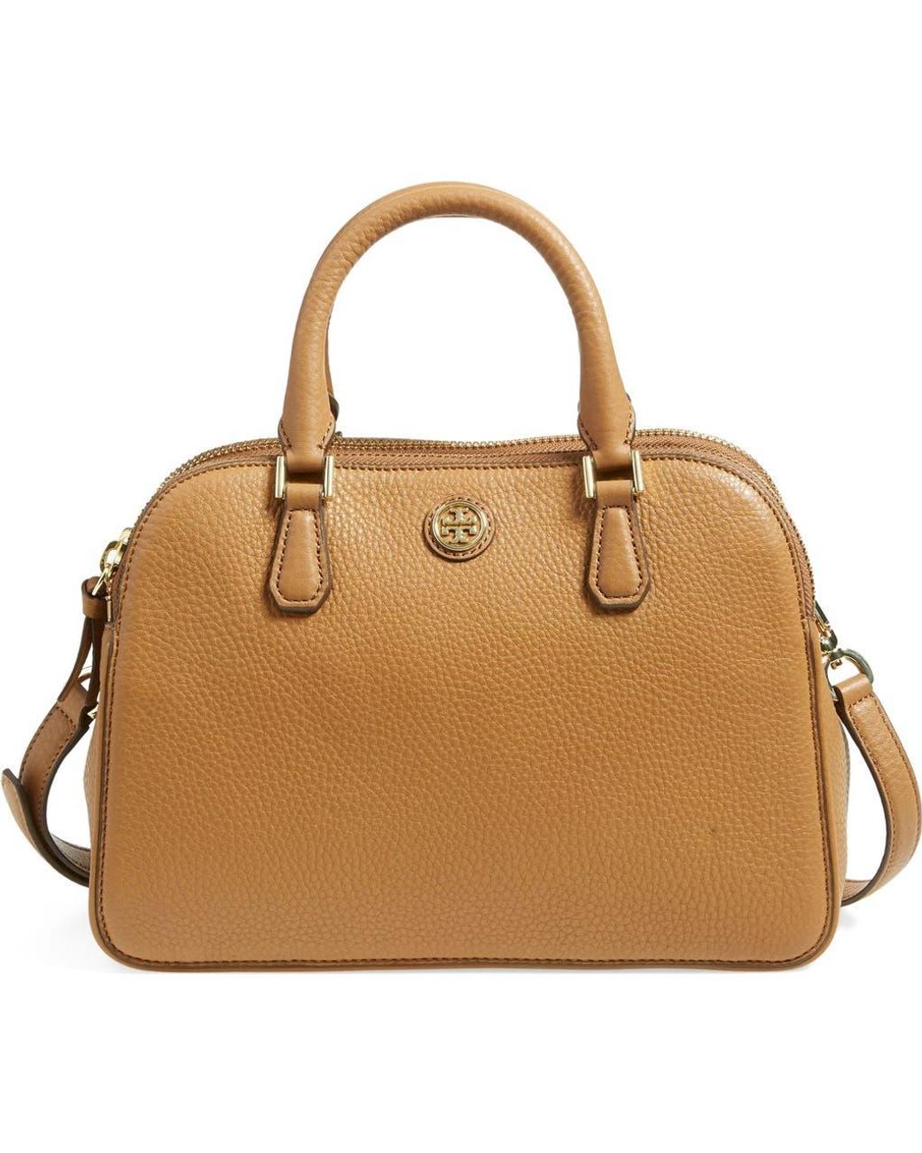 Tory Burch 'Small Robinson' Pebbled Leather Satchel in Brown | Lyst