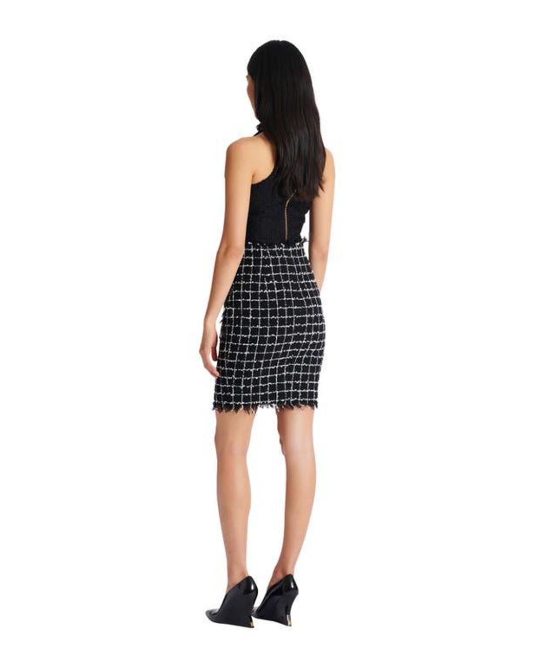 Balmain Tweed Pencil Skirt With Buttons in Black | Lyst