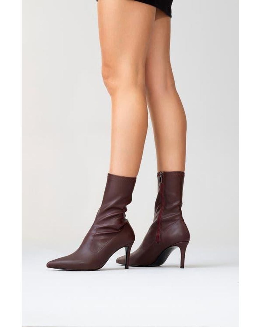 Prologue Shoes Thalin Zip Stiletto Boot in Brown | Lyst