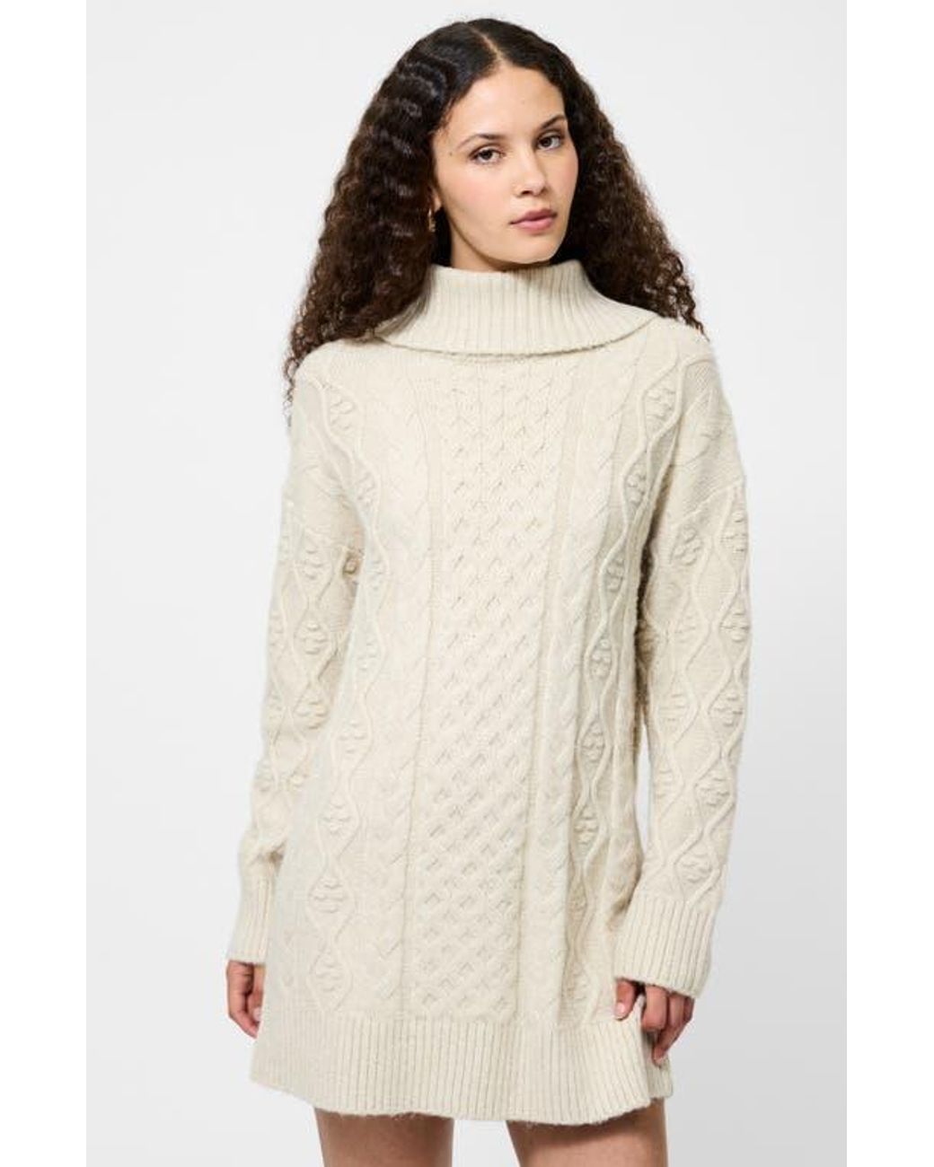 French Connection Makira Long Sleeve Cable Stitch Sweater Dress in ...