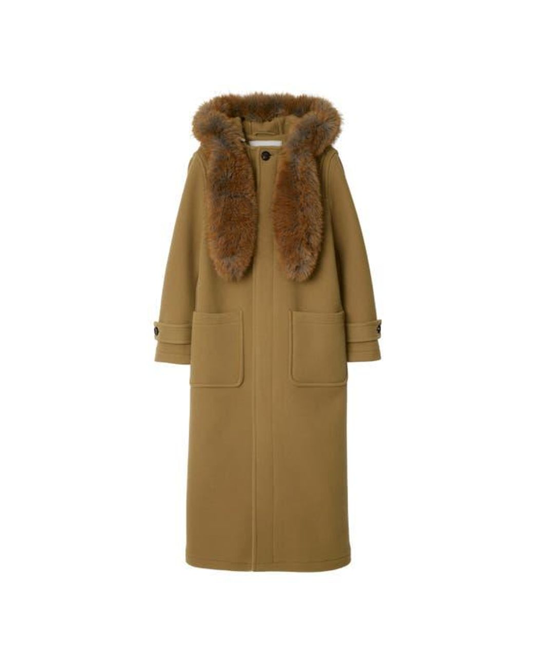 Burberry Faux Fur Trim Wool Duffle Coat in Natural | Lyst