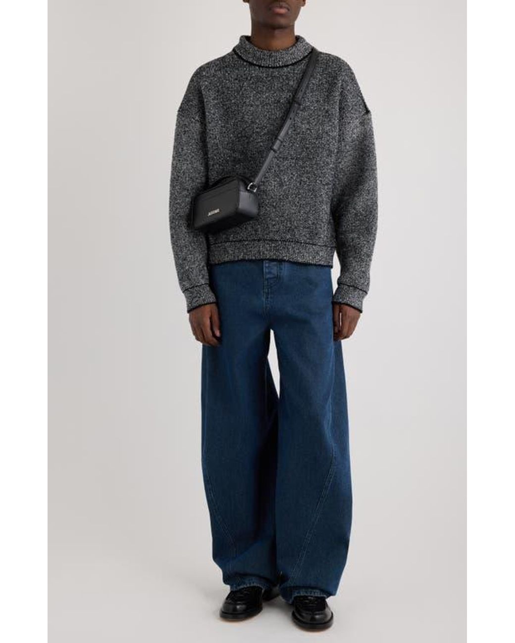 Jacquemus La Maille Curvo Oversize Mock Neck Sweater in Black for Men ...