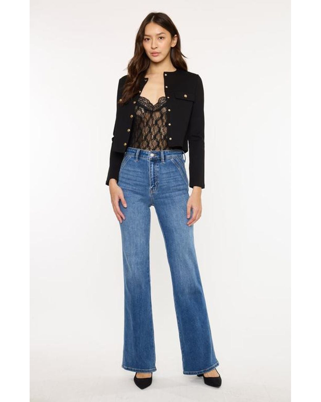 Kancan Celia Ultra High Rise Wide Flare Jeans in Blue | Lyst