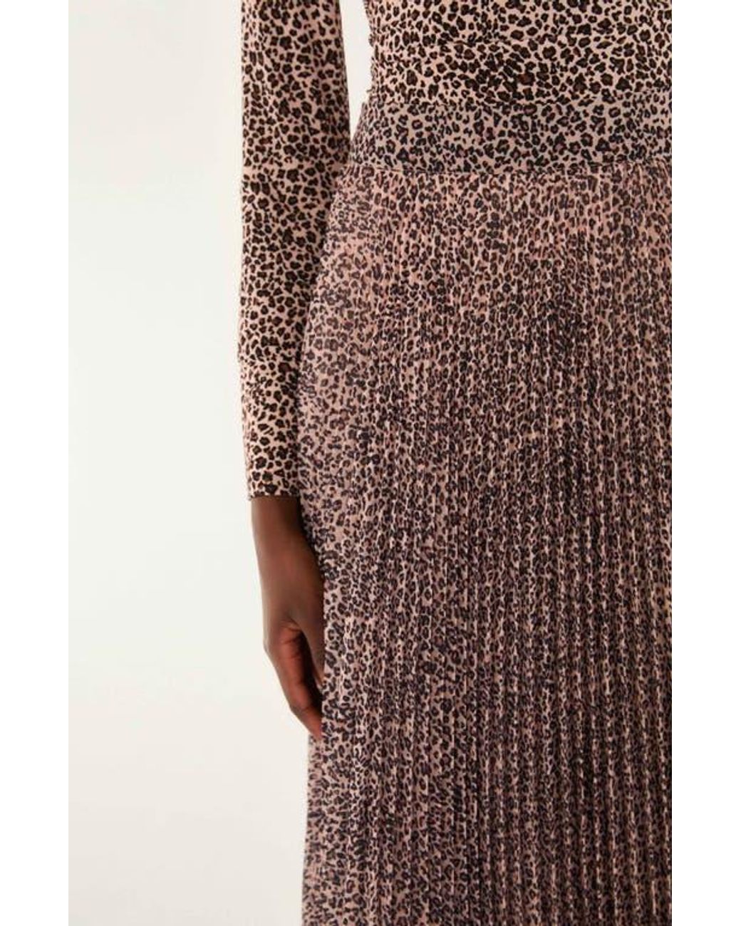 FARM Rio Pleated Leopard Print Midi Skirt in Brown | Lyst