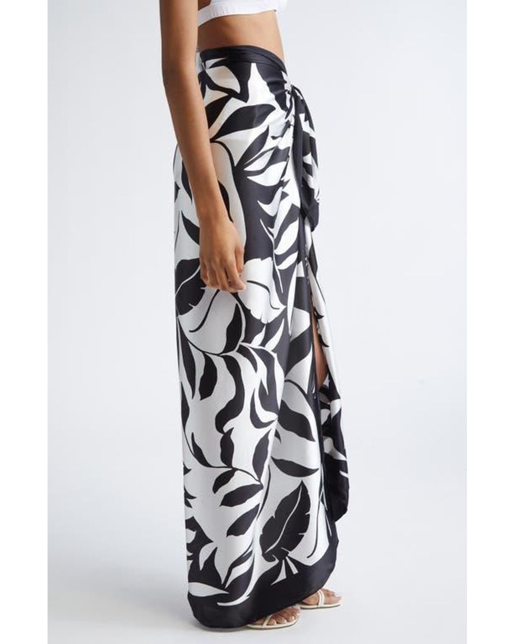 Max Mara Beach Foam Print Silk Sarong in Black | Lyst
