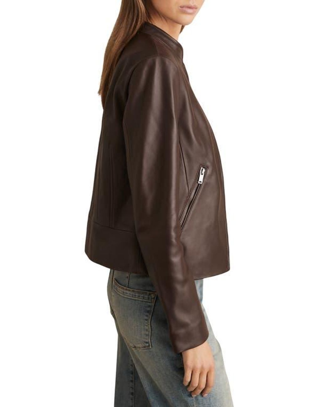 Reiss Allie Leather Jacket in Brown | Lyst