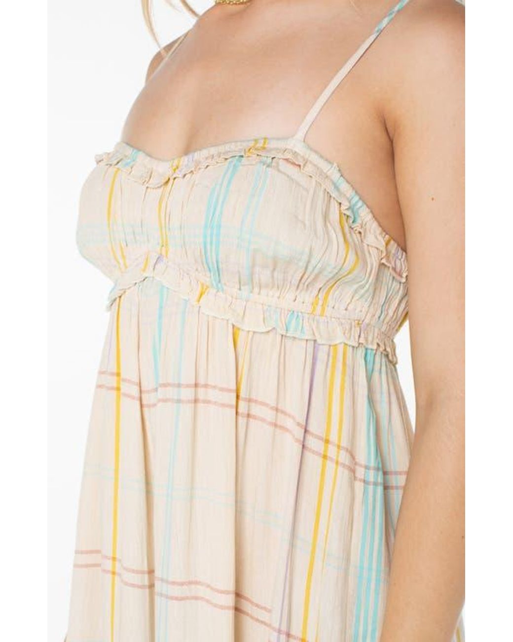 Roxy Island Reverie Plaid Babydoll Minidress in White | Lyst