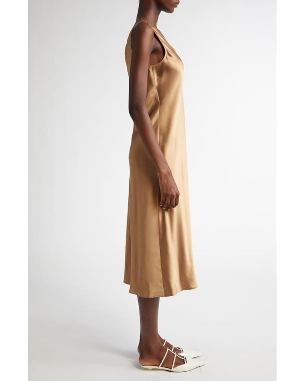 Max Mara Banjo Silk Satin Midi Dress in Natural | Lyst
