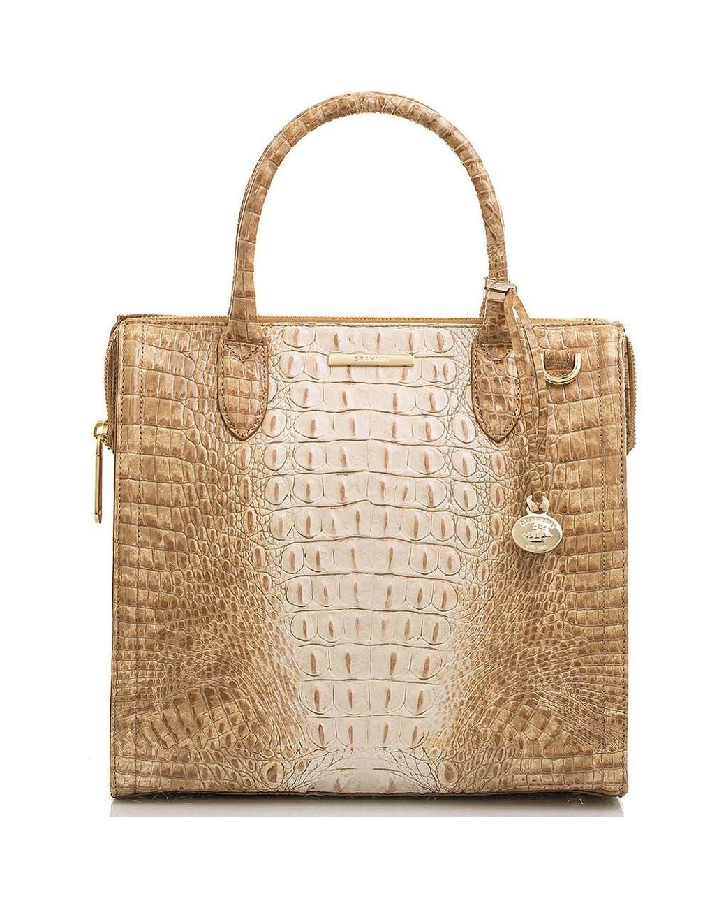Brahmin Caroline Croc Embossed Leather Satchel in Natural | Lyst