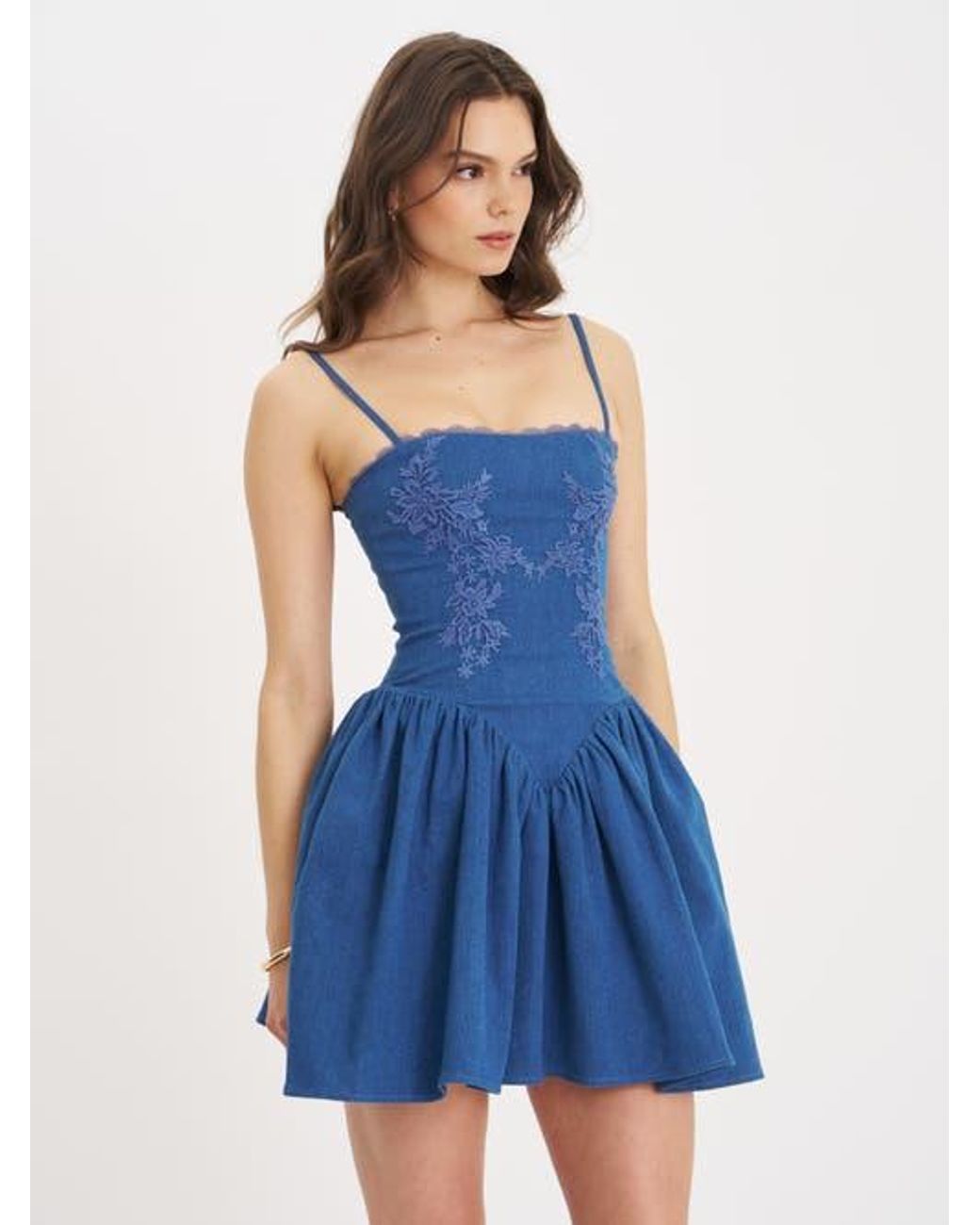 Miss Circle Zafira Cotton Denim Drop Waist Corset Mini Dress in Blue | Lyst