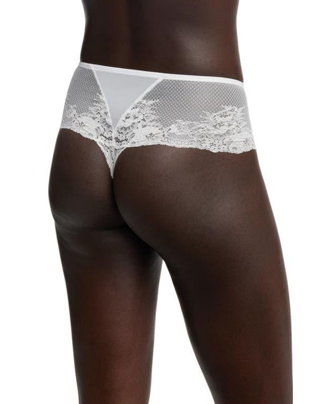 Skarlett Blue Flaunt Lace High Rise Thong in Brown | Lyst