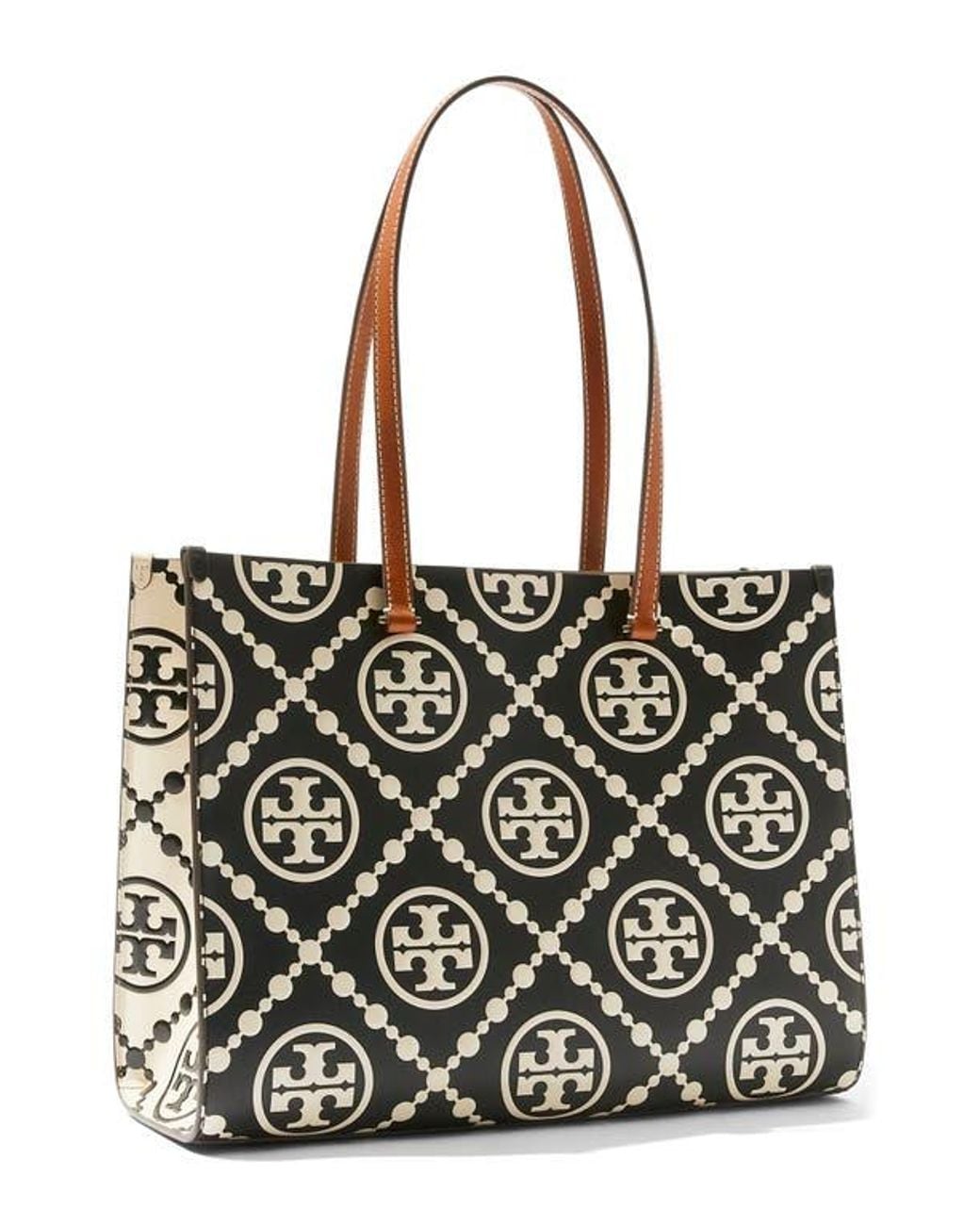 Tory Burch T Monogram Embossed Leather Tote in Black | Lyst