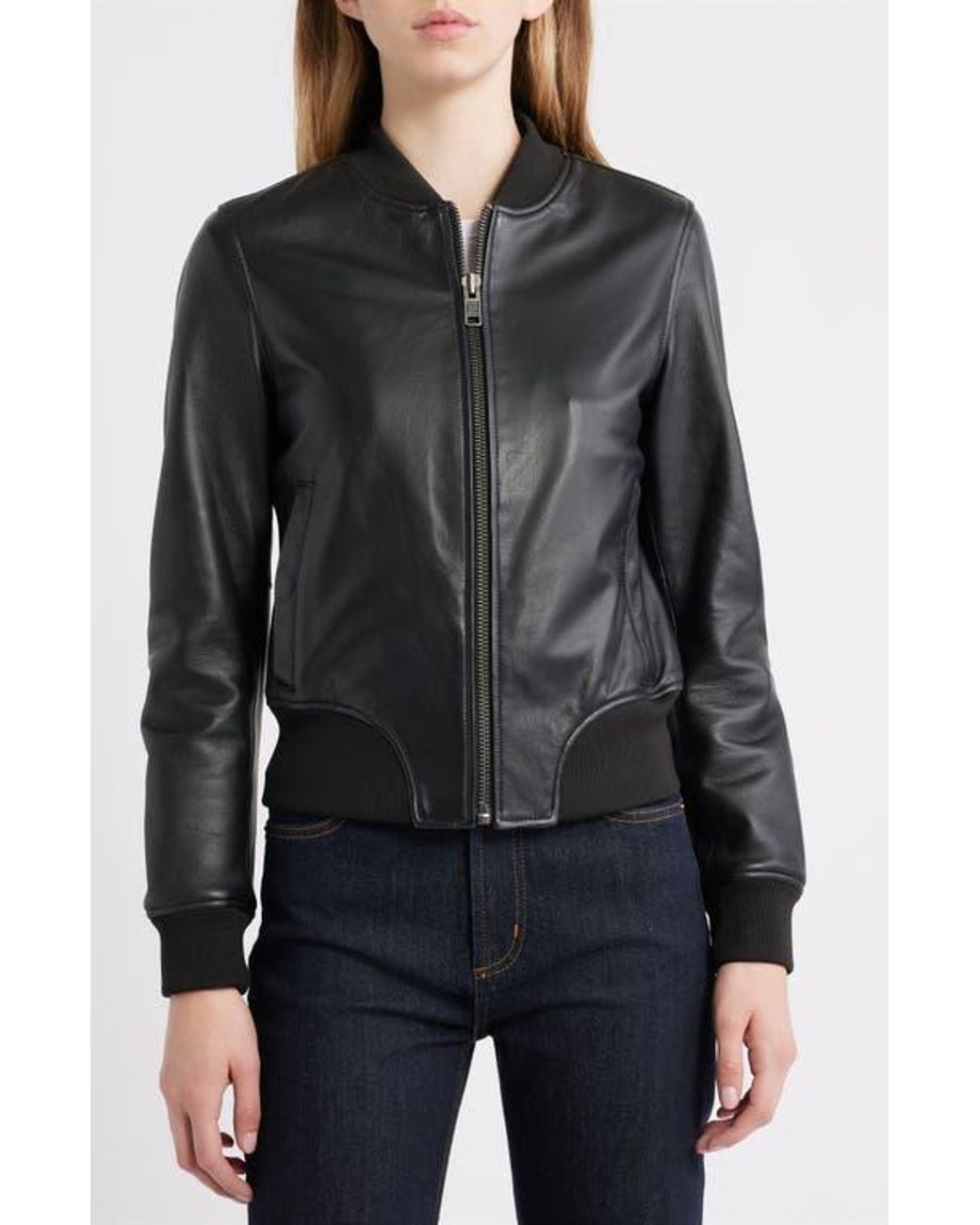 Frye Classic Leather Bomber Jacket in Black | Lyst