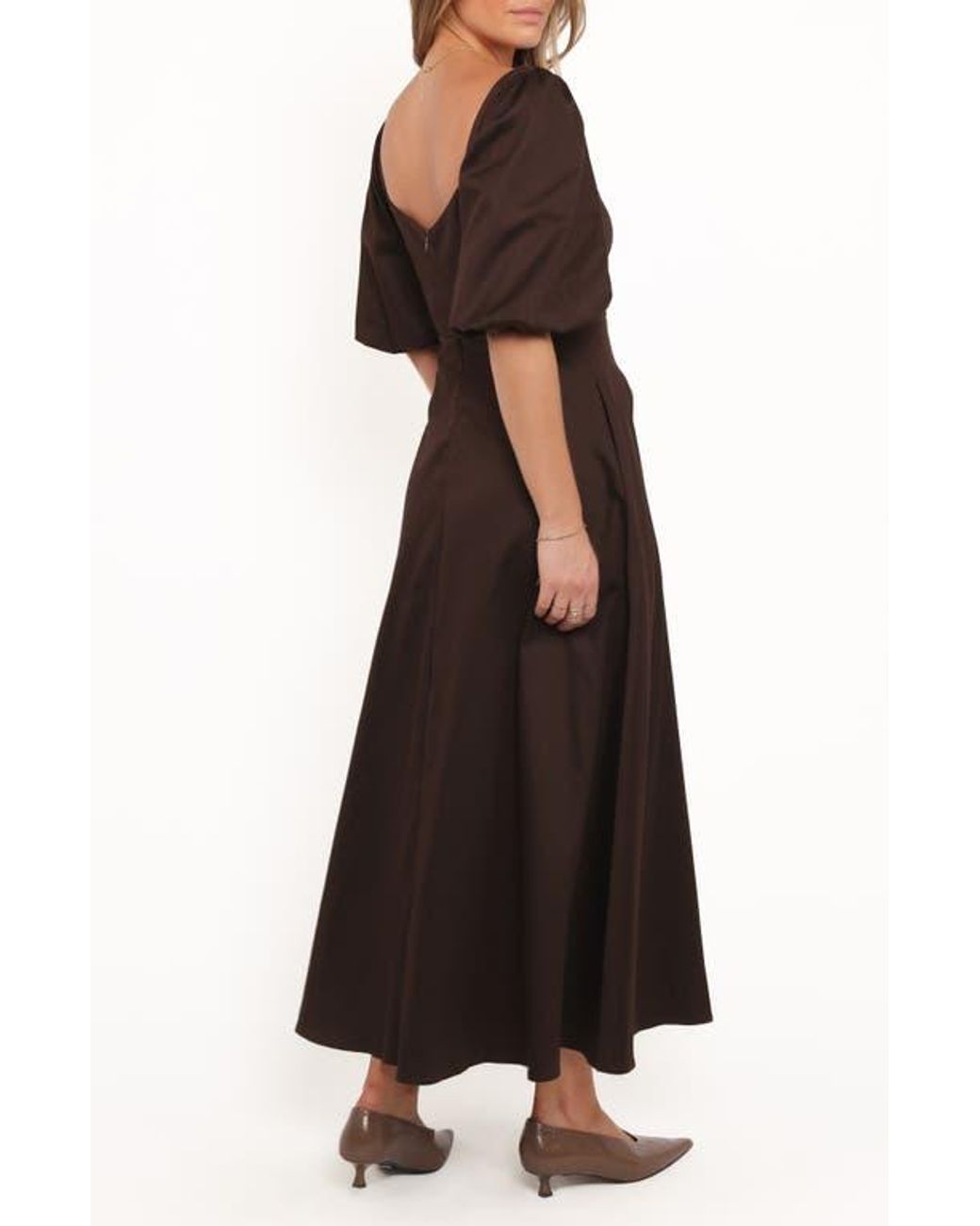 Petal & Pup Merlena Puff Sleeve Stretch Cotton Maxi Dress in Black | Lyst