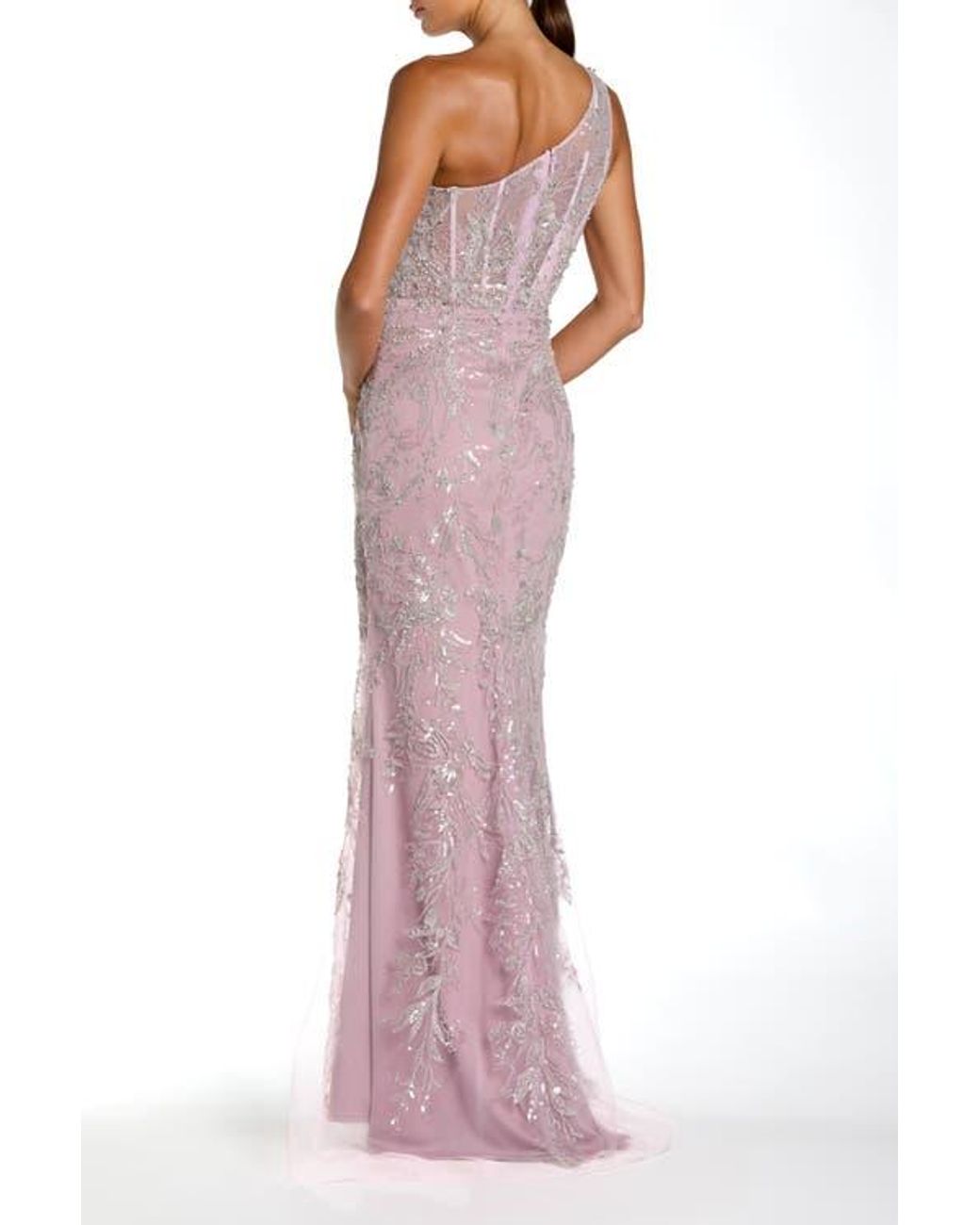 Mac Duggal Embellished One-Shoulder Corset Bodice Column Gown in Red | Lyst