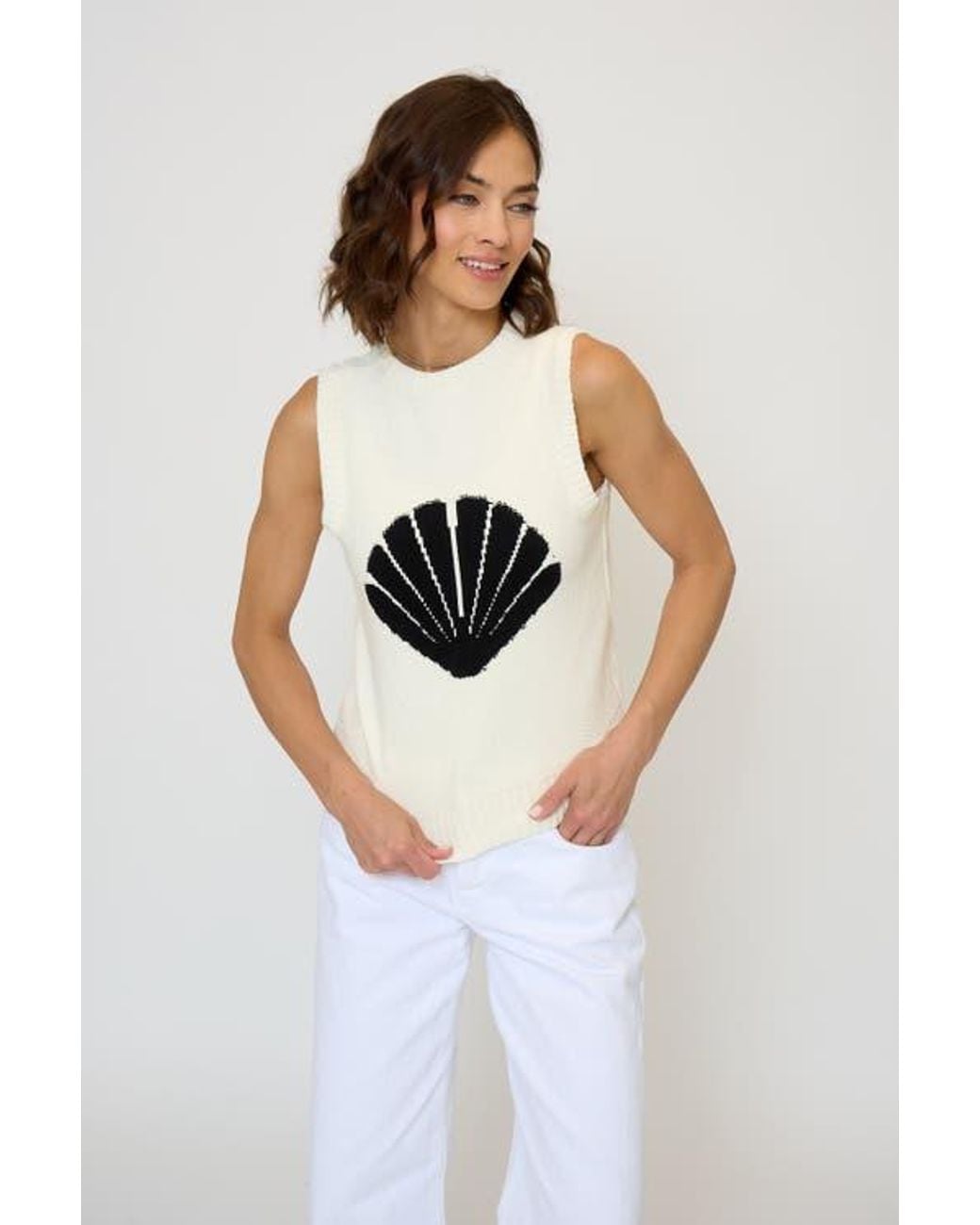 Central Park West Evie Shell Print Tank in White | Lyst
