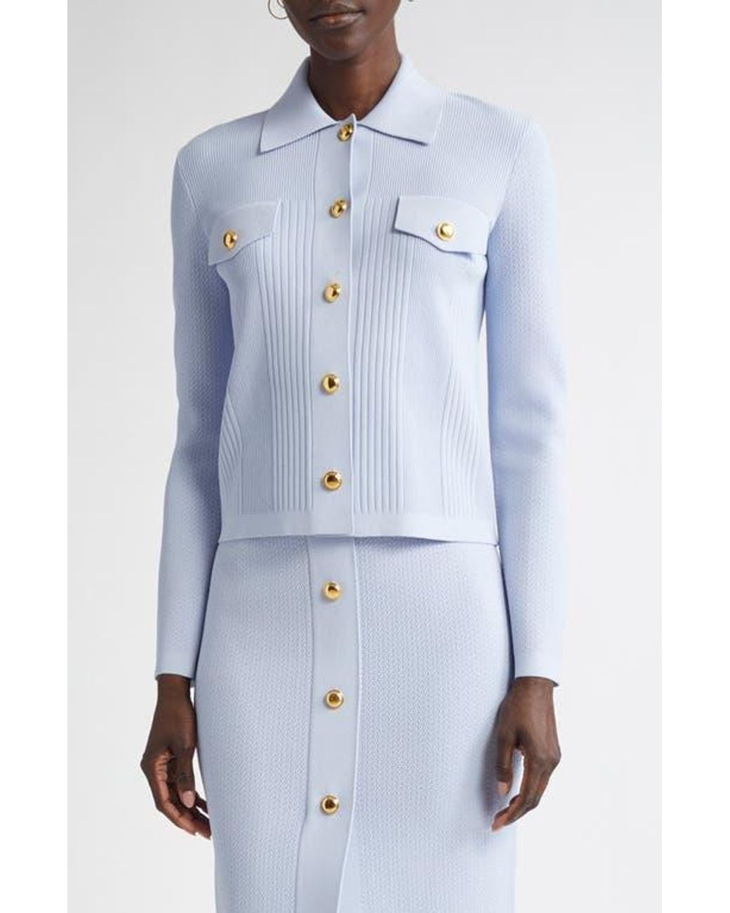 St. John Mixed Stitch Flatback Rib Jacket in Blue | Lyst