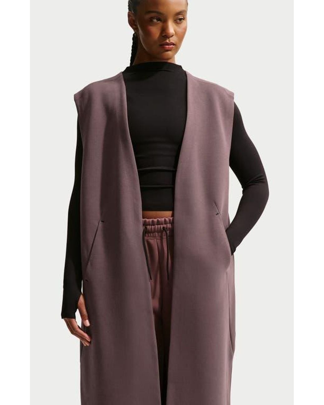 Nike Oversized Sleeveless Tech Fleece Duster in Brown | Lyst