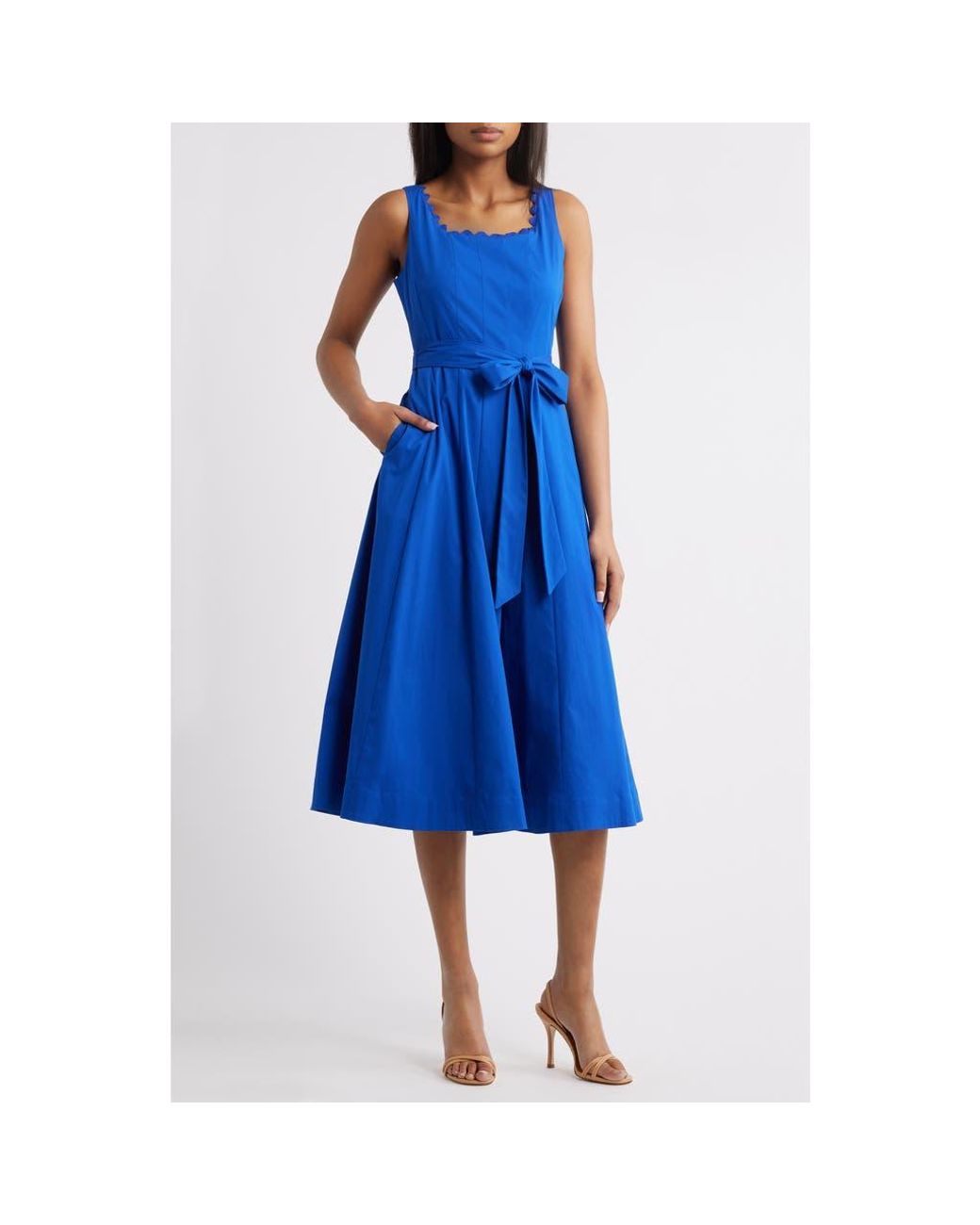 Anne Klein Seamed Sleeveless Fit & Flare Midi Dress in Blue | Lyst