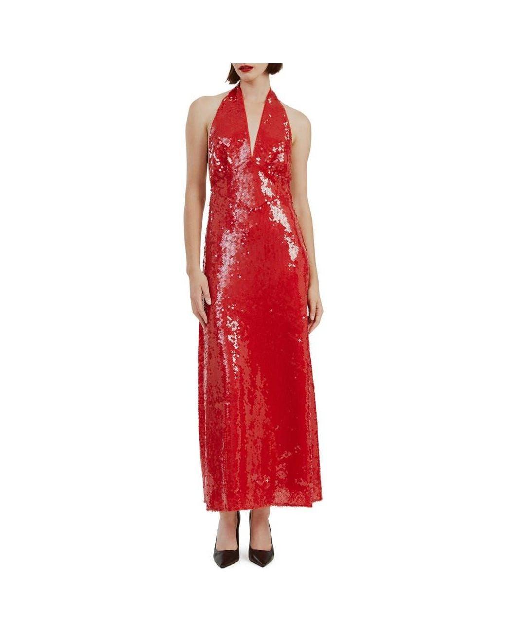 Bardot Freja Sequin Open Back Halter Maxi Dress in Red | Lyst