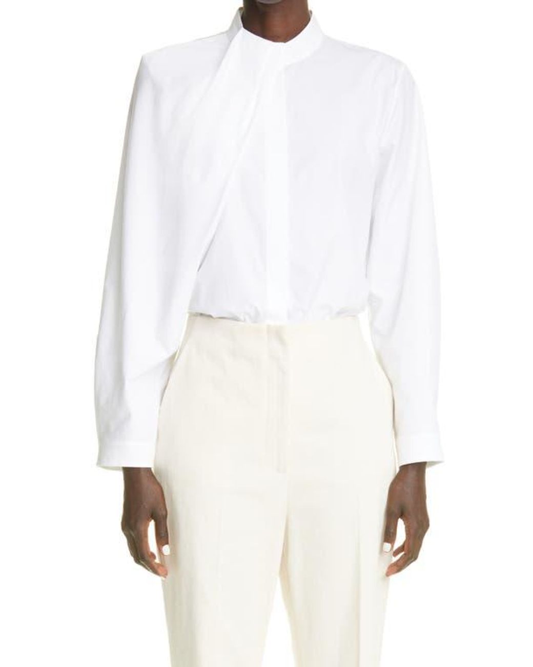 Partow Alexi Drape Detail Poplin Blouse in White | Lyst