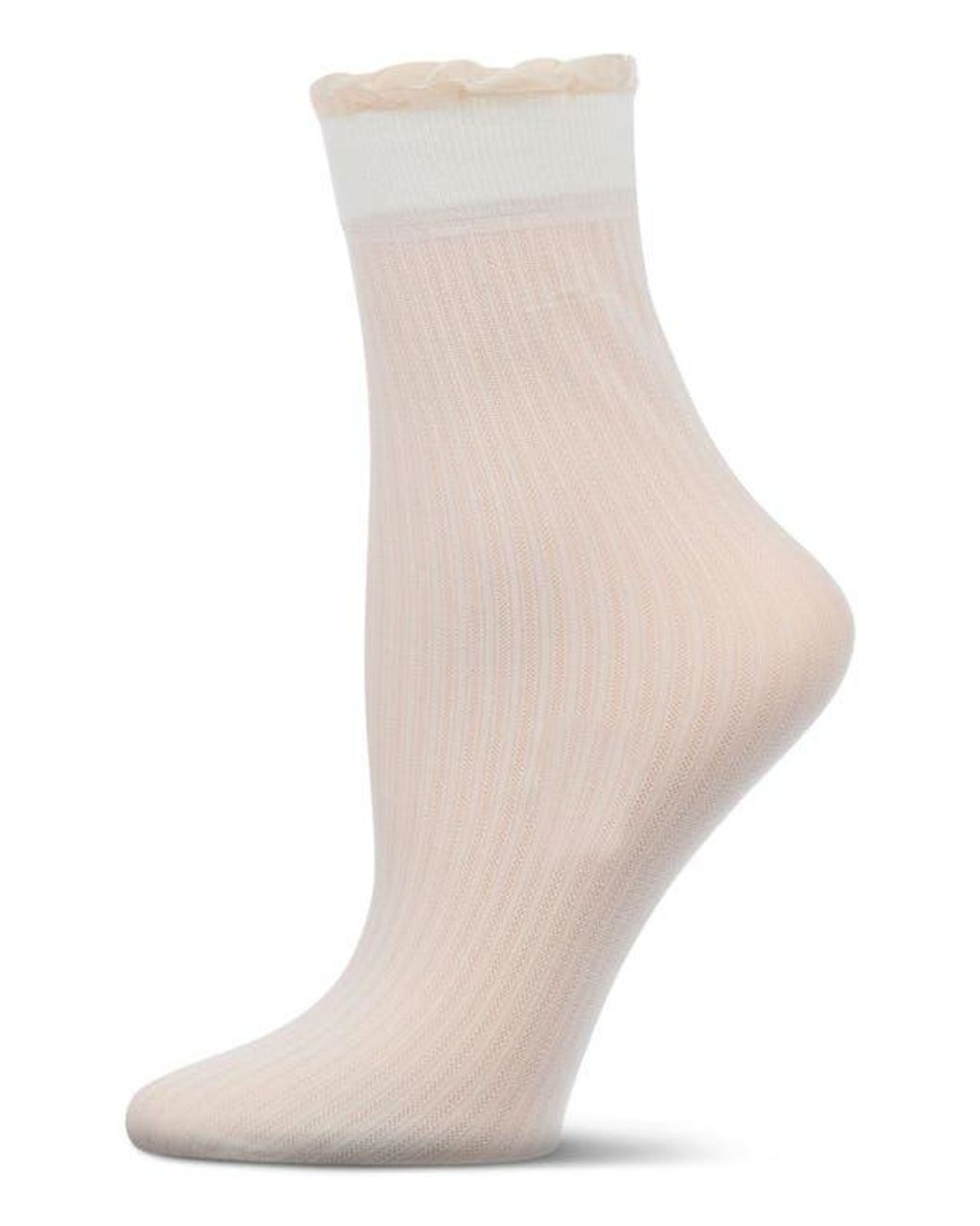 Memoi Rib Ruffle Cuff Barely There Sheer Quarter Socks in Natural | Lyst
