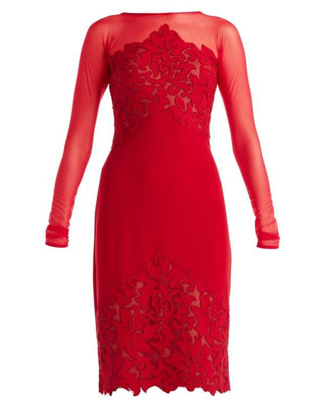 Tadashi Shoji Illusion Neck Laser Cut Long Sleeve Mesh Cocktail Dress ...