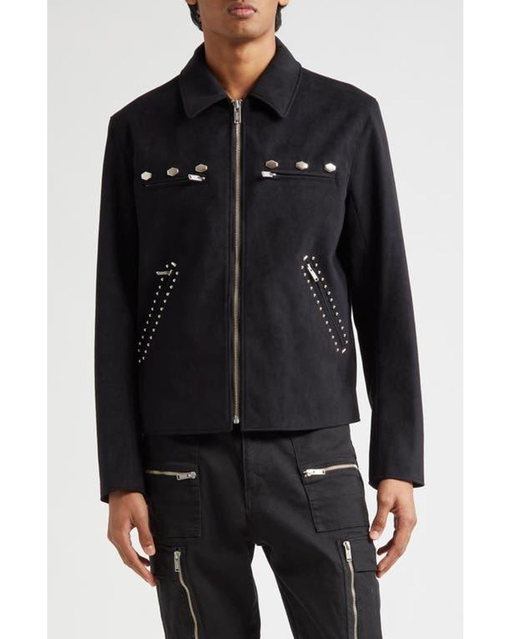 Undercover Stud Detail Faux Suede Jacket in Black for Men | Lyst