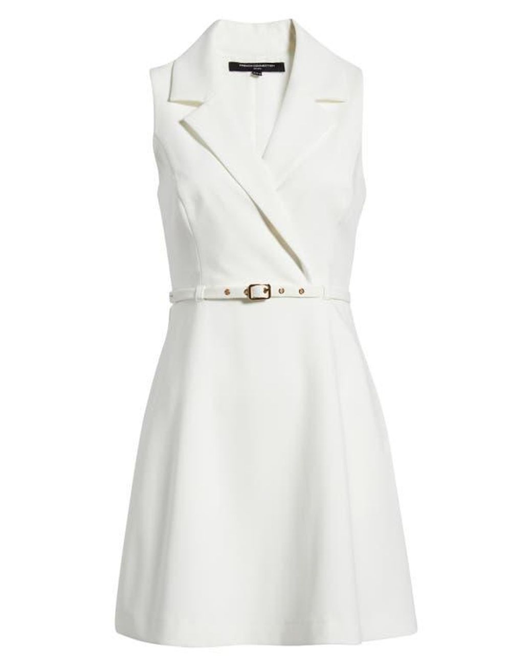 French Connection Azra Belted Sleeveless Twill Minidress in White | Lyst
