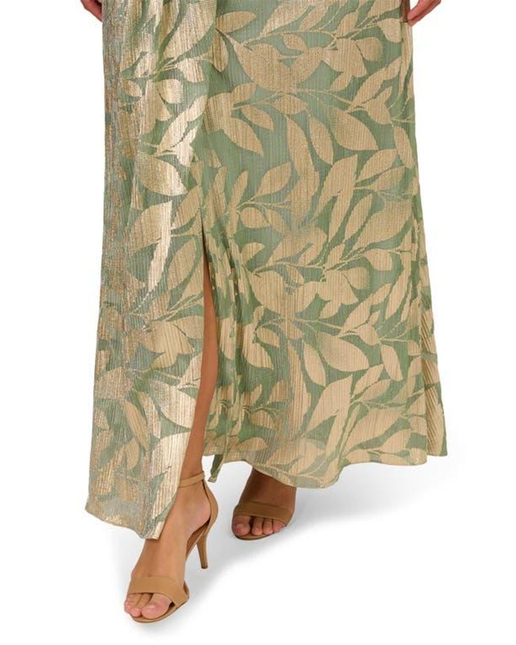 Adrianna Papell Metallic Leaf Jacquard Draped Gown | Lyst