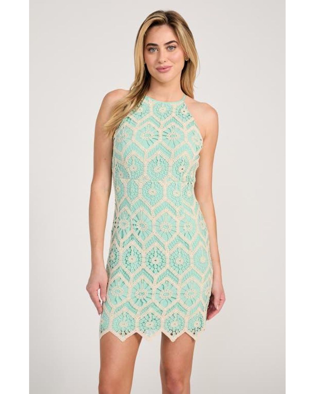 Guess Erin Lace Overlay Minidress in Green | Lyst