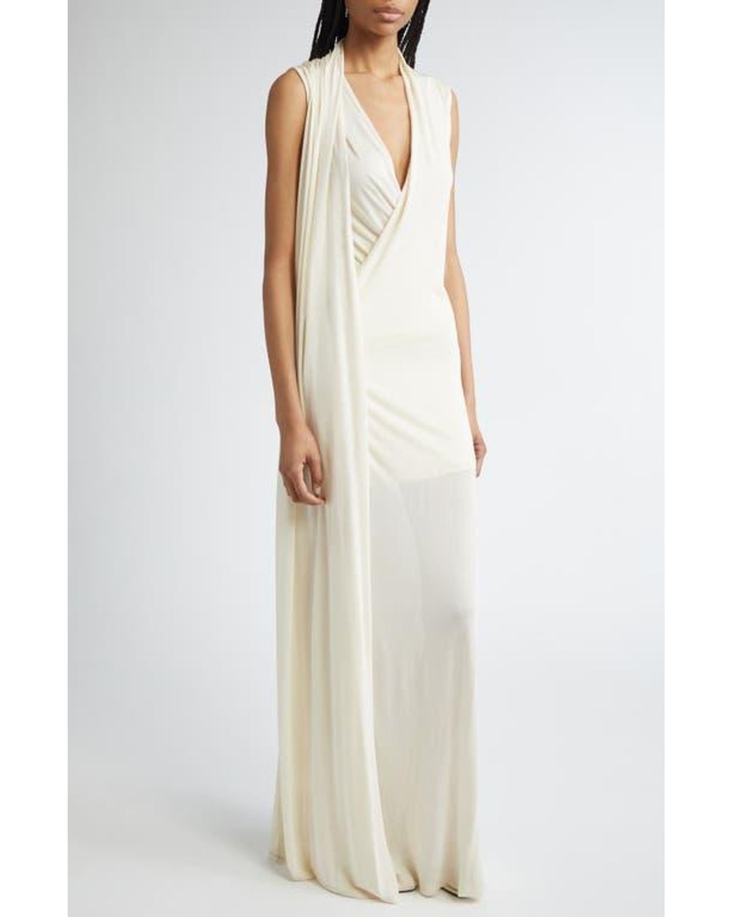 TOTEME Overlapped Scarf Sheer Stretch Jersey Maxi Dress in White | Lyst