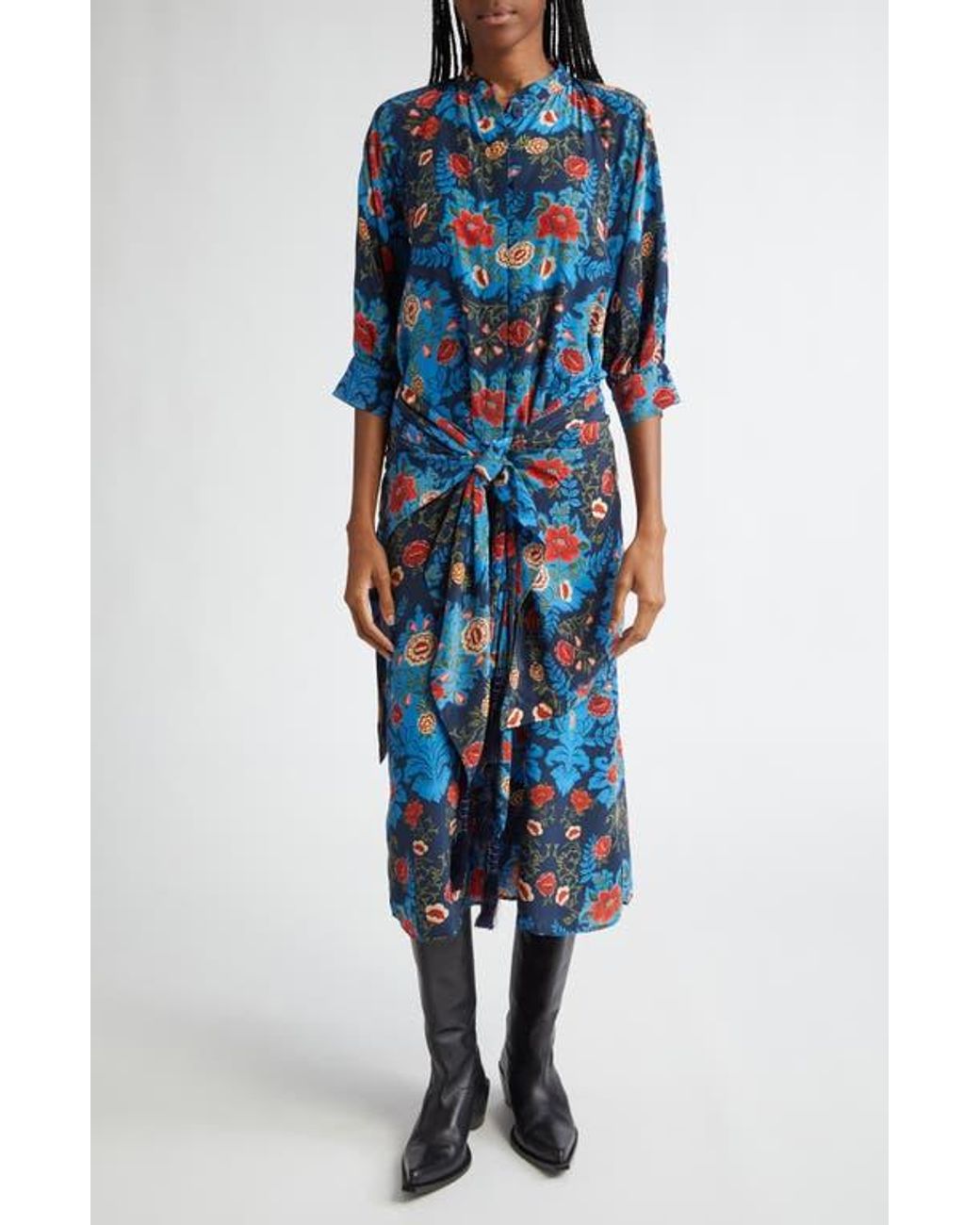 FARM Rio Arabesque Floral Print Long Sleeve Midi Dress in Blue | Lyst