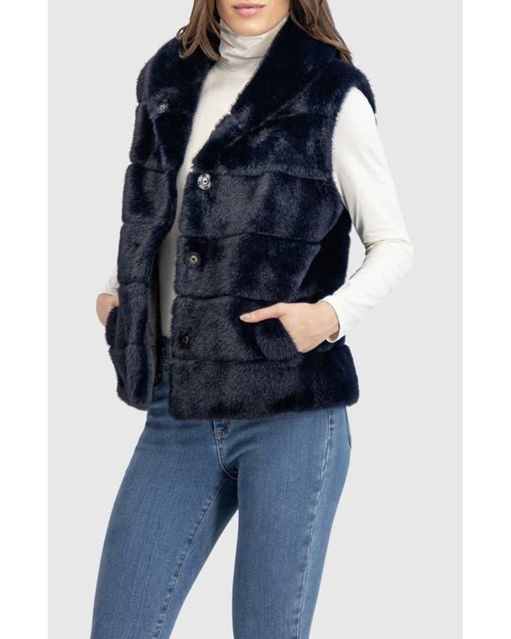 Lyla Grant Fur-Free Mink Faux Fur Vest in Blue | Lyst