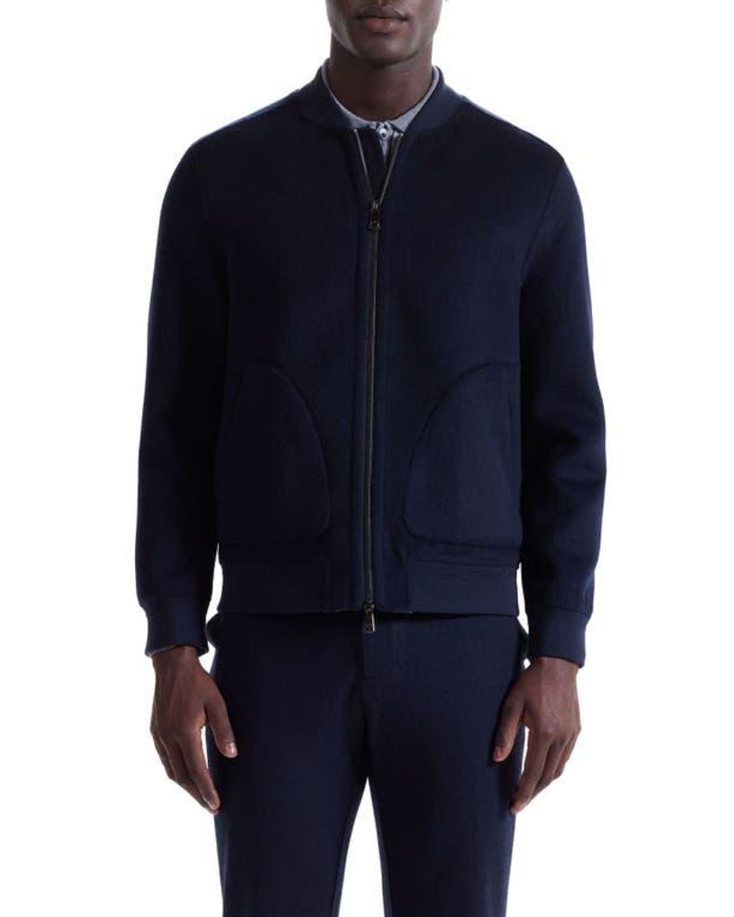 Bugatchi Brushed Wool Blend Bomber Jacket in Blue for Men | Lyst