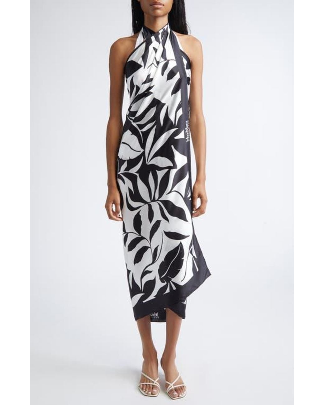 Max Mara Beach Foam Print Silk Sarong in Black | Lyst