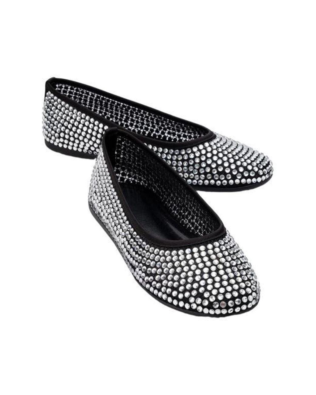 Prologue Shoes Runway Mesh Embellished Ballet Flat in Black | Lyst