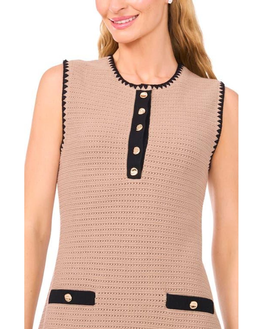 Ted Baker Contrast Detail Open Stitch Cotton Blend Sweater Minidress in ...