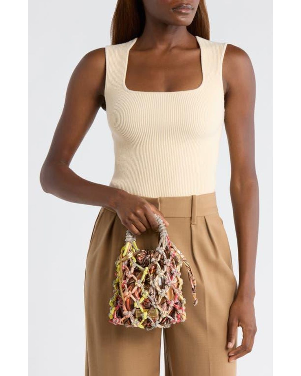 Kurt Geiger Small Crystal Macramé Bag in Brown | Lyst