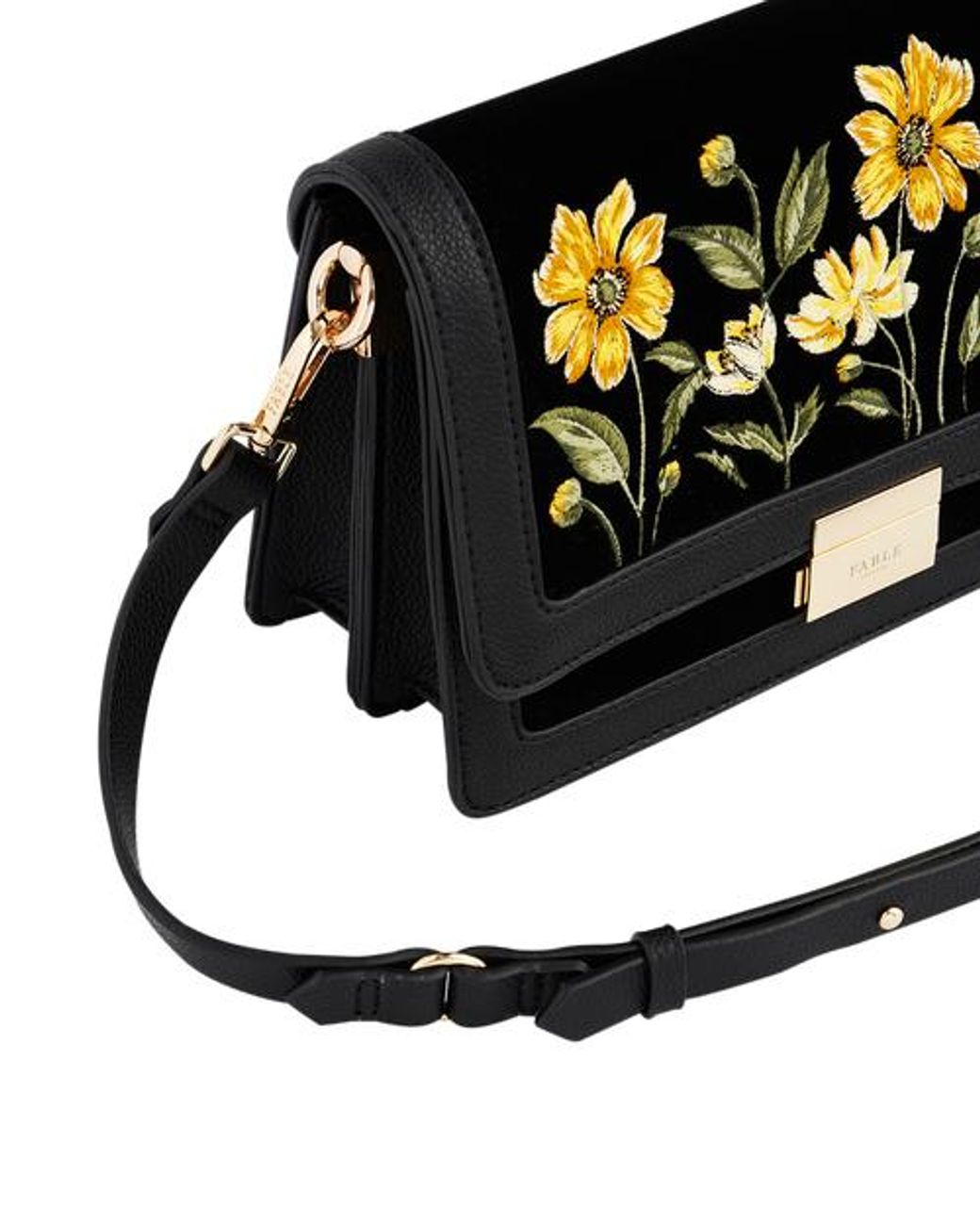 Fable England Botanical Velvet Embroidered Foldover Bag in Black | Lyst