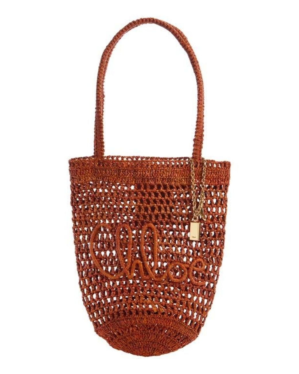Chloé Summer Banana Logo Raffia Tote in Red | Lyst