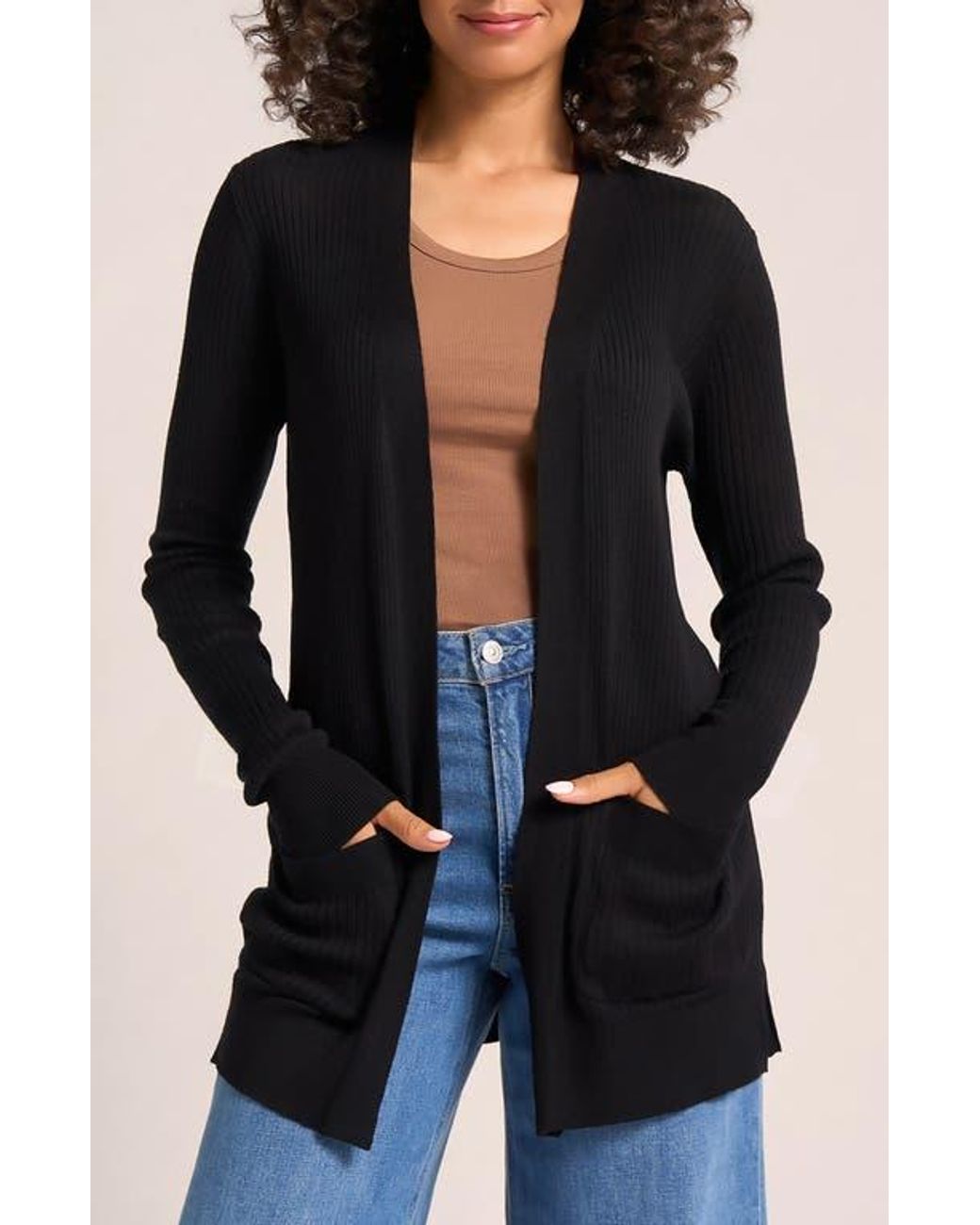 Matty M Colfax Longline Open Front Cardigan in Black | Lyst